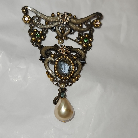 Vintage | Jewelry | Vintage Jeweled Pearl Drop Pin Brooch | Poshmark